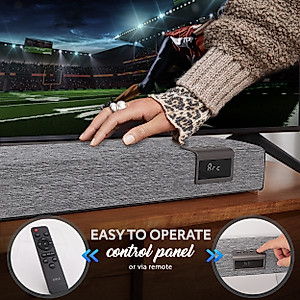 Pyle Built-in Class D Stereo Power Amplifier 35'' 2.1 Channel Soundbar - Wireless Bluetooth with Remote Control, BT Technology, Optical Input, Built-in LED Lights