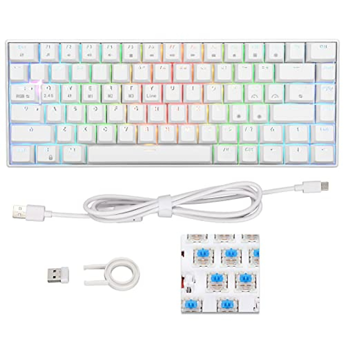 BTIHCEUOT Gaming Keyboard, Wireless 2.4G RGB Backlit Ergonomic Layout Type C Wired Mechanical Keyboard 82 Keys for Desktop for Laptop for
