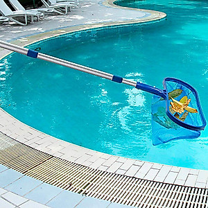 Ahn'Qiraj Pool Skimmer Net with Pole, Pool Net Fine Mesh with Telescopic Pole Leaf Skimmer Mesh (Dark Blue)