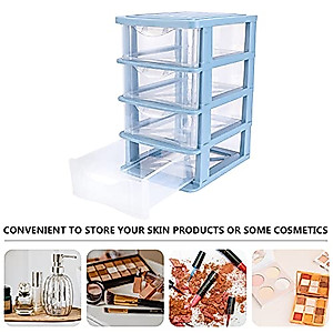 PATKAW Storage Drawer, 6.9x5.3x9inch 4 Layers Multifunctional Desktop Storage Cabinet Storage Containers with Drawers Mini Plastic Drawers Organizer for Home, Office- Blue