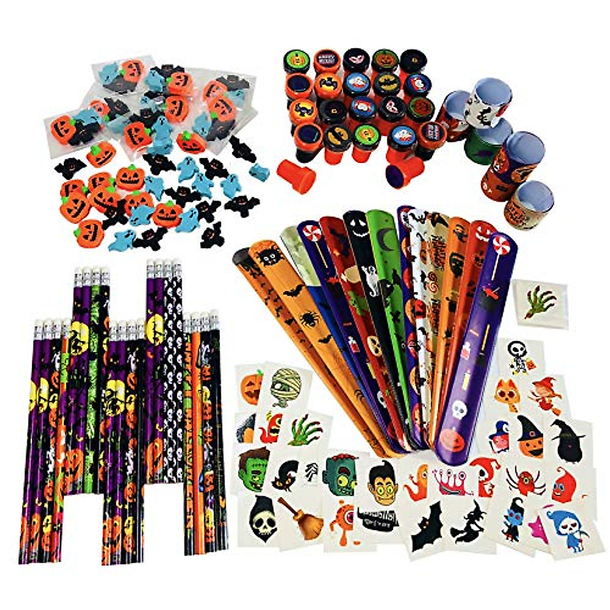 NIGHT-GRING 142PCS Halloween Toys and Novelty Assortment for Halloween Party Favors, Halloween School Stationery Party Supplies Gift Sets