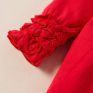 Toddler Baby Girl Valentine's Day Outfits Ruffle Tunic Top Dress Shirt Carriage Love Heart Print Flare Pants Clothes Set (Red, 1-2T)