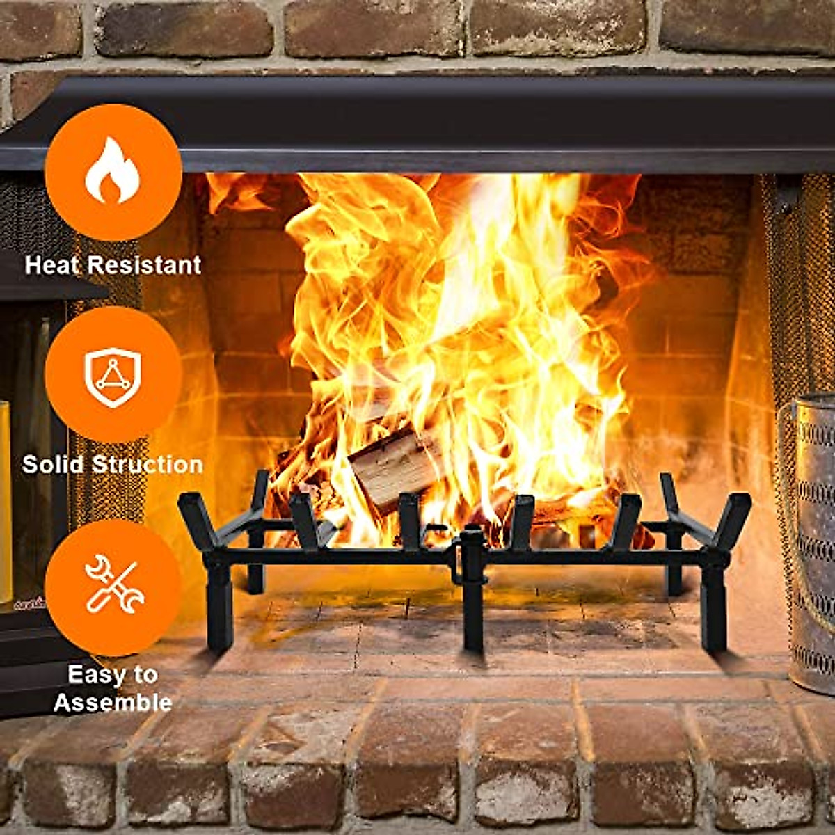 TwentyNext Fireplace Grate 20 Inch Heavy Duty Solid Steel Fire Grate for Fire Pit Wood Log Rack Stove Firewood Holder for Indoor Hearth Outdoor Fire Pit Chimney Hearth Kindling Tool