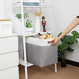 HNZIGE Large Storage Baskets Rectangular Storage Bins Baskets for Organizing [2 Pack] Tall Shelf Baskets with Handles, Decorative Organizer for Storage Home, Closet (White Grey)