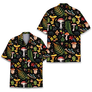 Family Gifts Kingdom Mushroom Hawaiian Shirts for Men - Tropical Mushroom Hawaiian Summer Beach Button Down Short Sleeve, XX-Large
