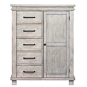 Soho Baby 43045930 Hampton Premium Soft Closing 5-Drawer Chifferobe with Adjustable Shelves and Hanging Rod, Smooth Stone Wash Finish