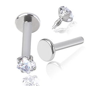 PiercingJ 2-4pcs 16g 316L Stainless Steel 3mm Cubic Zirconia Labret Monroe Lip Ring/Tragus/Helix Earring,6-12mm Bar Length (3mm zirconia square/ 6mm bar)