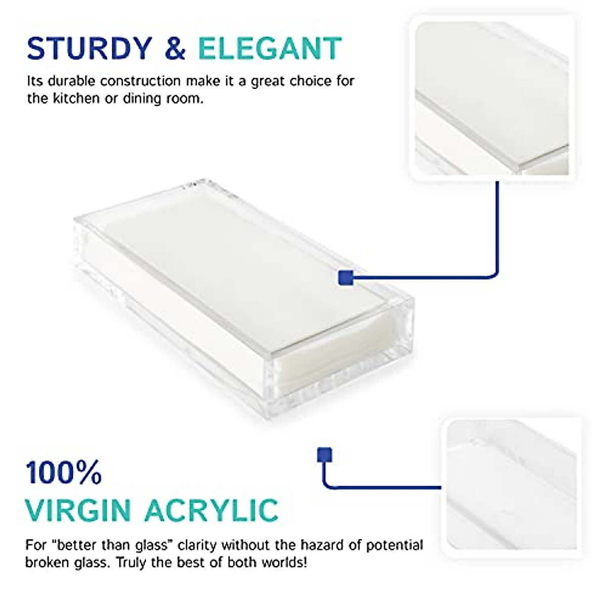 Huang Acrylic Clear Rectangle Paper Napkin Holder | For Dinner, Bathrooms, Hosting, Picnics, Weddings, Parties | Long Lasting Premium Acrylic Construction