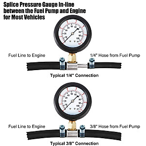 JIFETOR Fuel Injection Pump Pressure Tester Gauge Kit, Car Gasoline Gas Fuel Oil Injector Test Manometer Tool Set 0-100PSI, Universal for Auto Truck SUV Motorcycle ATV RV