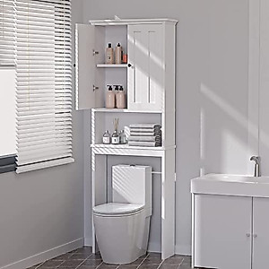 Angel Sar Over The Toilet Storage Cabinet, Space-Saving Bathroom Shelf, Bathroom Organizer with Open Shelf and Doors, White1