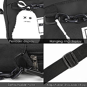 HappyLily Small Crossbody Messenger Bags for Women Men, Nylon Shoulder Pouch Bag, Crossbody Purse with Cute Detachable Ghost Decorate (Black)
