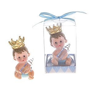 Lunaura Baby Keepsake - Set of 12 Boy Baby Wearing Crown Holding Baby Bottle Favors - Blue