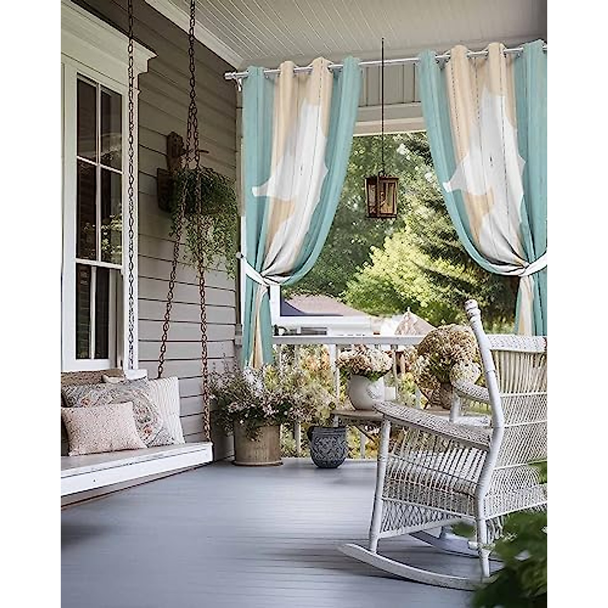 Outdoor Curtains for Patio Seahorse Under Water Sealife on Rustic Old Barn Wood Waterproof Outdoor Curtains 108 inches Long Gazebo Curtains Outdoor Waterproof Outside Drapes for Porch, Gazebo, Deck