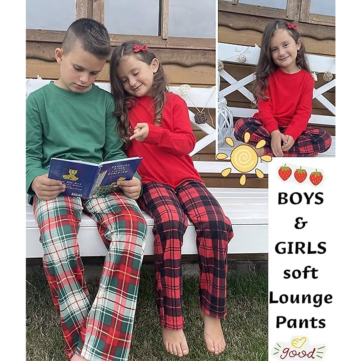 Ekouaer Boys Pajama Pants Long Sleep Pants Soft Elastic Waist Pajama Bottoms Plaid Lounge Pants with 2 Pockets