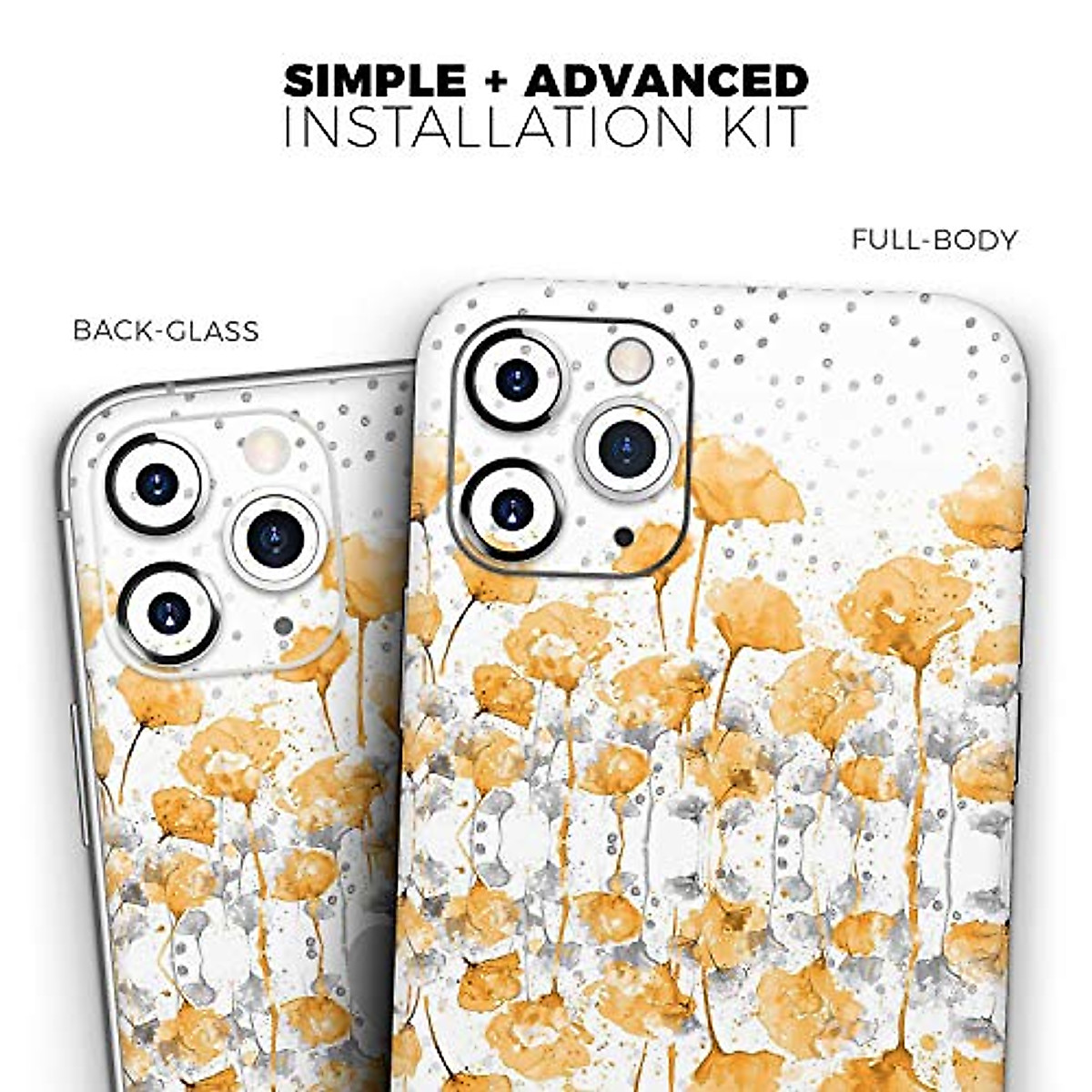Design Skinz Karamfila Yellow & Gray Floral V2 - DesignSkinz Protective Vinyl Decal Wrap Skin Cover Compatible with The Apple iPhone Xs (Full-Body, Screen Trim & Back Glass Skin)
