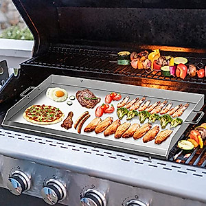 VEVOR Stainless Steel Griddle,32" X 17" Universal Flat Top Rectangular Plate, BBQ Charcoal/Gas Grill with 2 Handles and Grease Groove with Hole，Grills for Camping, Tailgating and Parties