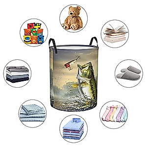 Duwrap Laundry Hamper Large Fish Bass Jumping Out Water Laundry Basket Bag With Lid Large Collapsible Laundry Cloth Washing Bin Household Organizer Bags Toy Storage Baskets For Bedroom Closet