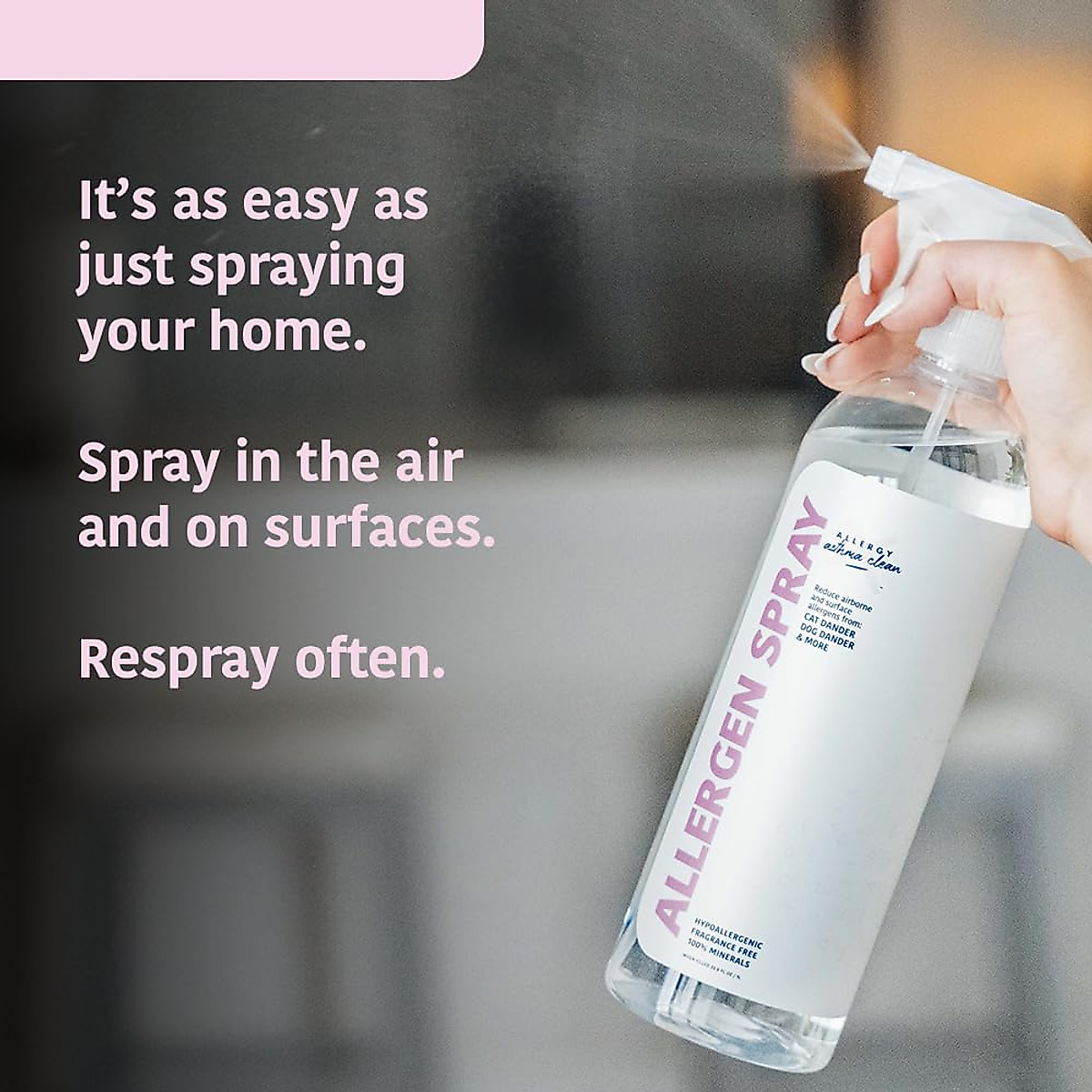 Allergy Asthma Clean Allergen Spray, Pets, Dust Allergies & More, Air & Surface Control, Just Add Water, Bottle, Over 33oz