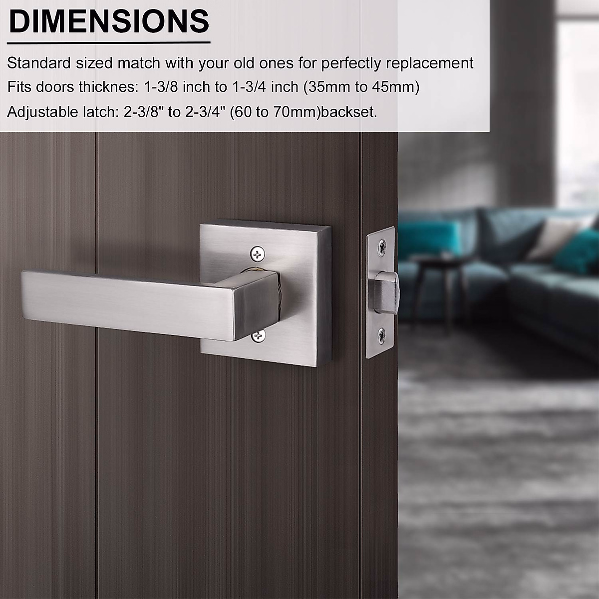 Knobonly 5 Pack Heavy Duty Door Passage Handle Door Lever Hallway Closet Keyless Brushed Nickel Square Door Handleset