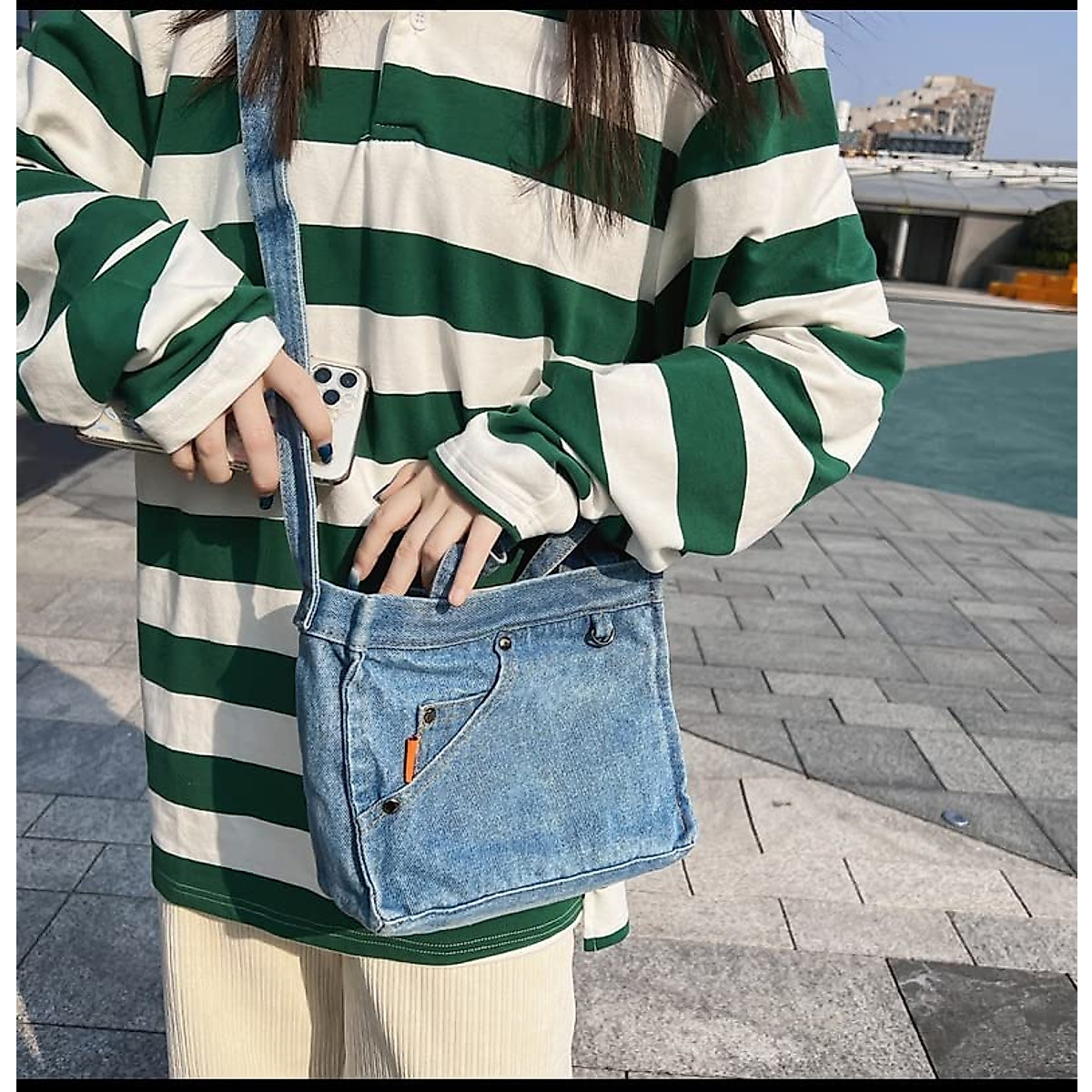 GESALOP Women's Denim Crossbody Bag, Small Shoulder Bag, Denim Purse, Handbag (Dark Blue)