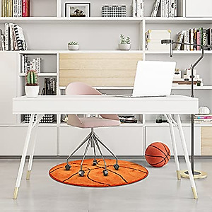 JeogYong Basketball Rug, Soft and Comfy Sports Themed Round Area Rugs Bedroom Living Room Carpet Kitchen Mat Bath Rugs for Bathroom, Basketball Themed Room Decor for Kids Bedroom Men Cave