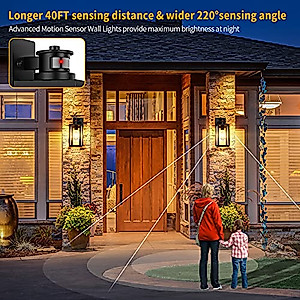 2-Pack Motion Sensor Outdoor Lights, Upgrade Dusk to Dawn Wall Mount Light Fixtures, Motion Sensor Wall Lights for Outside House Porch Garage, Exterior Black Wall Lanterns Sconce with Clear Glass