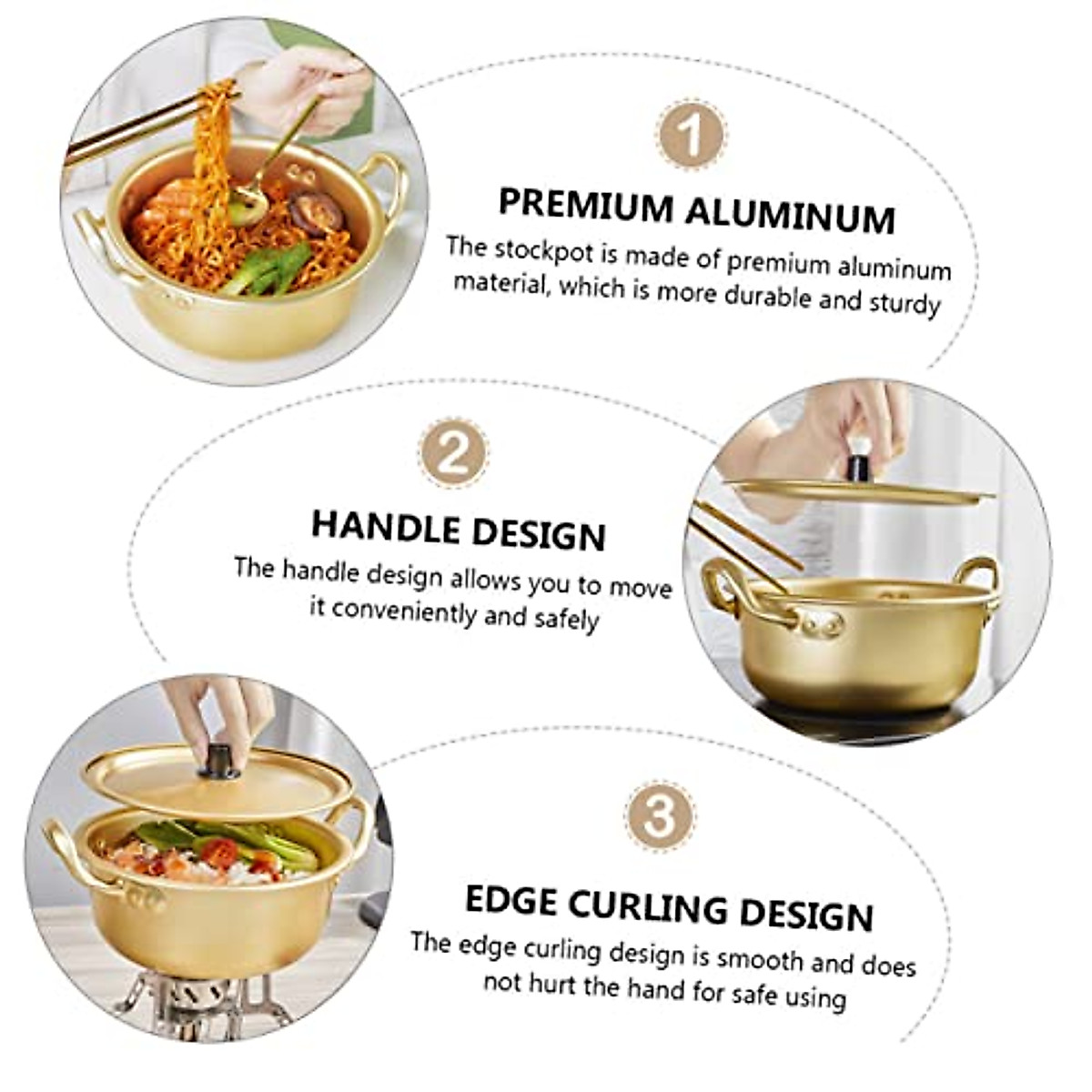 Yardwe 1pc Korean Instant Noodle Pot Foods Ceramic Nonstick Frying Pan Japanese Wok Metal Stock Pot Lid Cooking Pot Ramyun Hot Pot Practical Noodles Pot Kitchen Gadget Binaural Candy