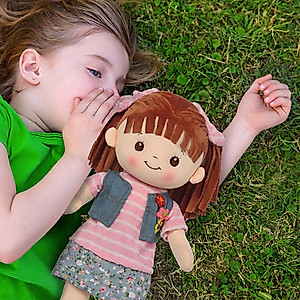 Linzy Toys, 16" Little Sweet Hearts Interactive Soft Plush RAG Doll, Embroidered FACE & Removable Clothes, Educational Doll, Muñecas de trapo para niña, First Doll for Kids (90958) , Floral