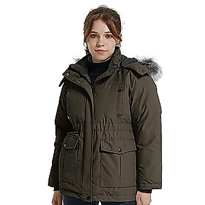 wantdo Girl's Warm Winter Coat Fleeced Puffer Jacket Windproof Hooded Parka Army Green 6-7