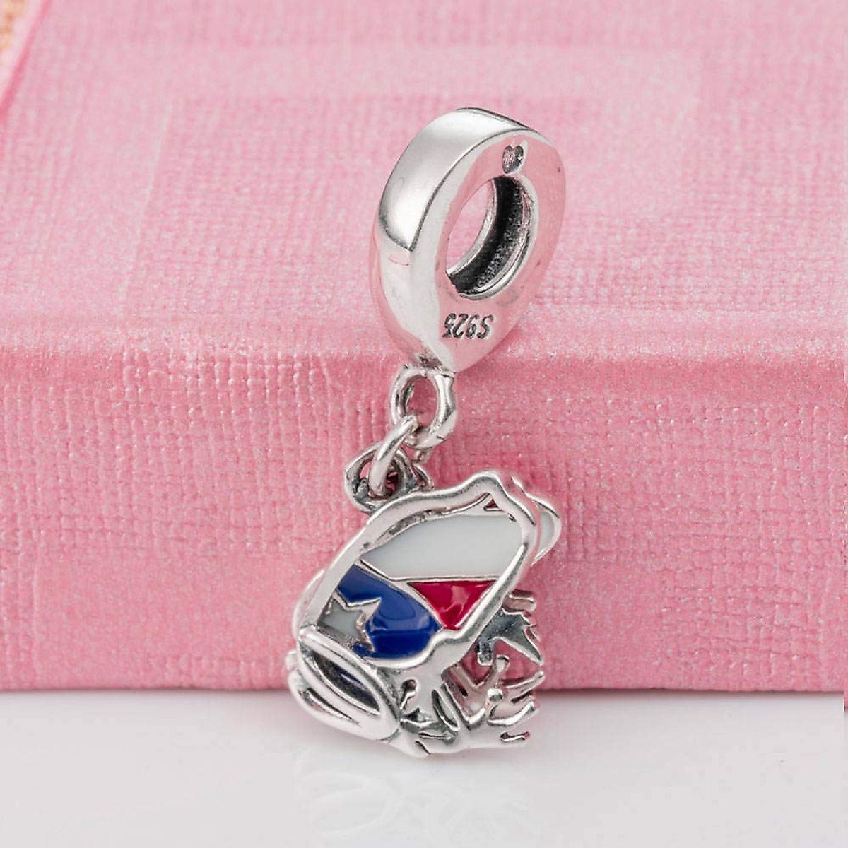 Puerto Rico Coqui Frog Dangle Charm - 925 Sterling Silver Red Blue White Enamel Country Flags Dangle Bead Charms, Fits Pandora Women Bracelet Necklace