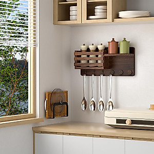 Key Holder Wall Mount, Key and Mail Holder for Wall, Wall Key Holder with Shelf and 6 Large Hooks for Bags, Coats, Umbrella, Wood Key Shelf for Entryway, 4 Small Key Hook, Wallet/Dog Leash Holder,Pine