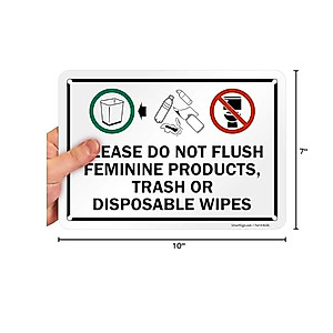 SmartSign 7 x 10 inch “Please Do Not Flush Feminine Products, Trash Or Disposable Wipes” Bathroom Etiquette Sign, 55 mil HDPE Plastic, Multicolor, Made in USA