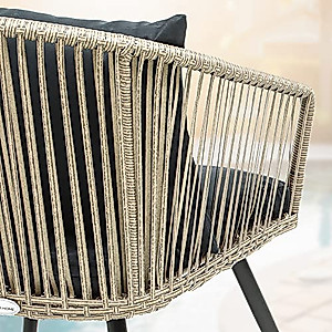 YITAHOME 3-Piece Outdoor Patio Furniture Wicker Bistro Set, All-Weather Rattan Conversation Chairs for Backyard, Balcony and Deck with Soft Cushions, Glass Side Table, Gray Rattan