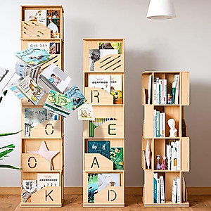 4-tier/5-tier/6-tier Bookshelf 360° Rotating Bookshelf Solid Wood Floor Bookshelves Square Rack Bookcase Modern Bookcase