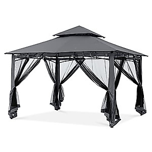 MASTERCANOPY Outdoor Garden Gazebo for Patios with Stable Steel Frame and Netting Walls (10x10,Dark Gray)
