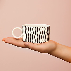 SUPERLY Stackable Espresso Cups Set of 4 - Espresso Mugs with Wooden Saucers, Metal Stand - Durable Porcelain Espresso Cup - Easy To Clean, Dishwasher-Safe - Modern Coffee, Latte, Tea Mug Set - 6 Oz