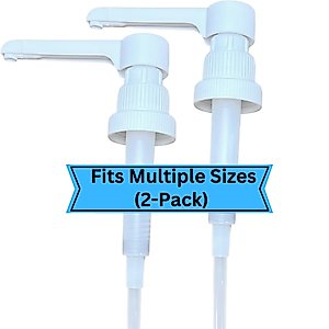 Dual Fitting Pump Dispenser for Gallon Jugs and Smaller Bottles (8cc Each Pump/Fits 28-400 and 38-400) Leak Proof for Household and Commercial Use, Plastic Pump for 1 Gallon Jug - BPA Free (2-Pack)