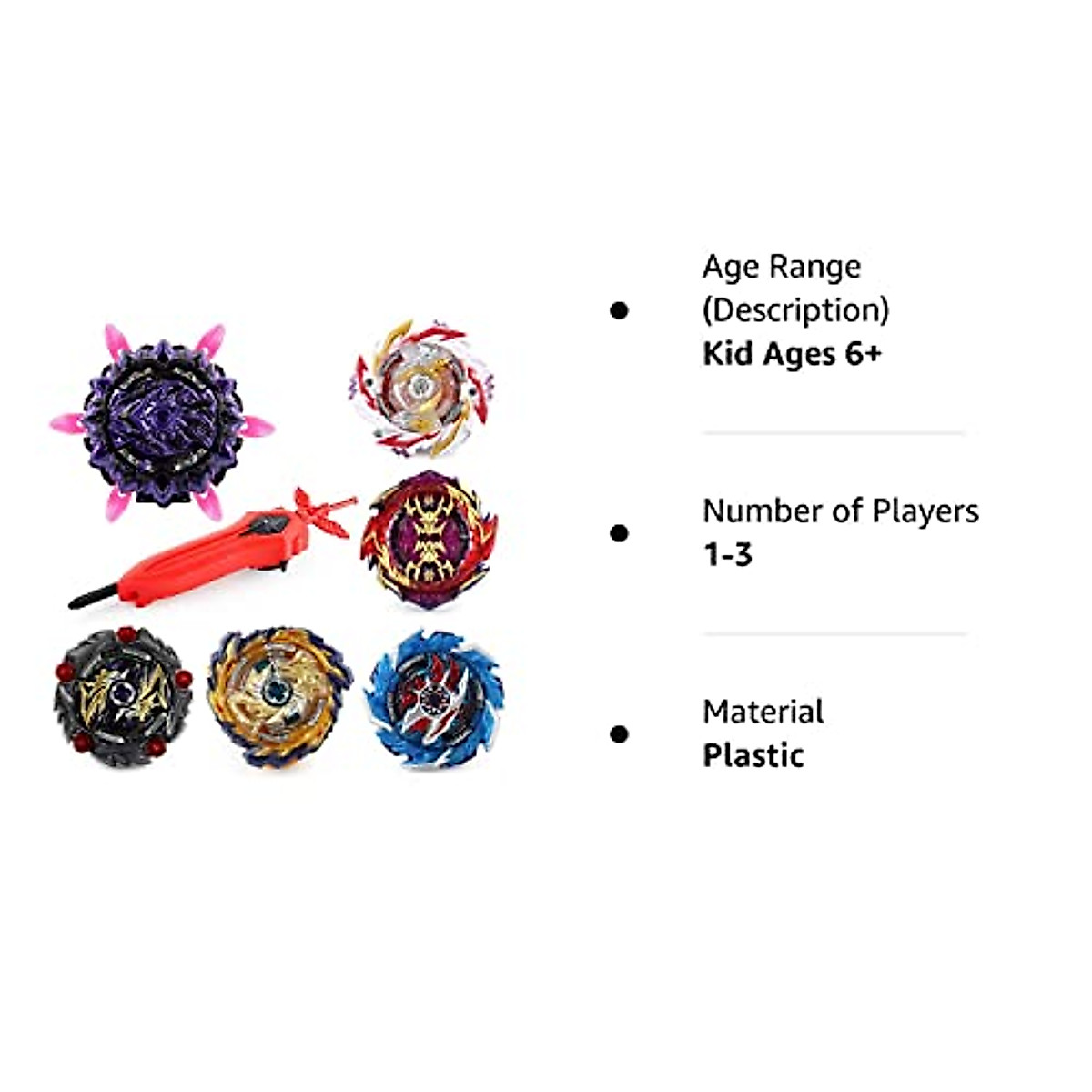 JIMI Bey Battling Top Blade Battle Set, 6 Burst Spinning Tops 1 Launcher Grip Starter Combat Game, Toy Gift for Kids Boys Ages 6 7 8 9 10 11 12+