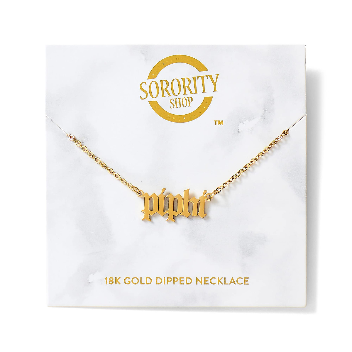 Sorority Shop Pi Beta Phi Necklace — PBP Old English Font Design, 18K Gold Plated, Pi Beta Phi Gifts for Women