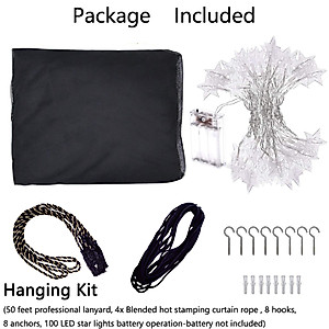 8 Corner Bed Canopy with 100 LED Star String Lights Battery Operated, Bed Netting Unique Style 4 Door Square Canopy Bed Curtains Canopy - Suggested for Twin Full Queen King Bed