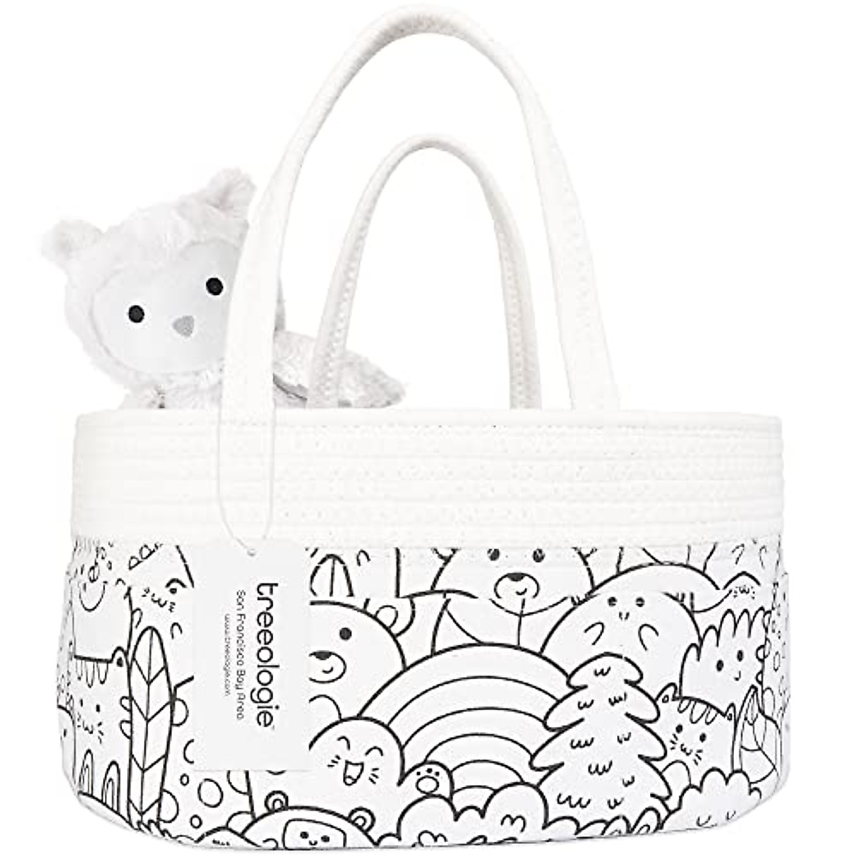 Baby Rope Canvas Diaper Caddy Organizer Basket for Nursery Changing Table - Car Storage Bin Tote Bag for Nappy, Diapers, and Wipes - Newborn Registry Shower Gift for Girl and Boy Must Haves - Car Bin