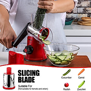 Geedel Rotary Cheese Grater, Kitchen Mandoline Vegetable Slicer with 3 Interchangeable Blades, Easy to Clean Rotary Grater Slicer for Fruit, Vegetables, Nuts