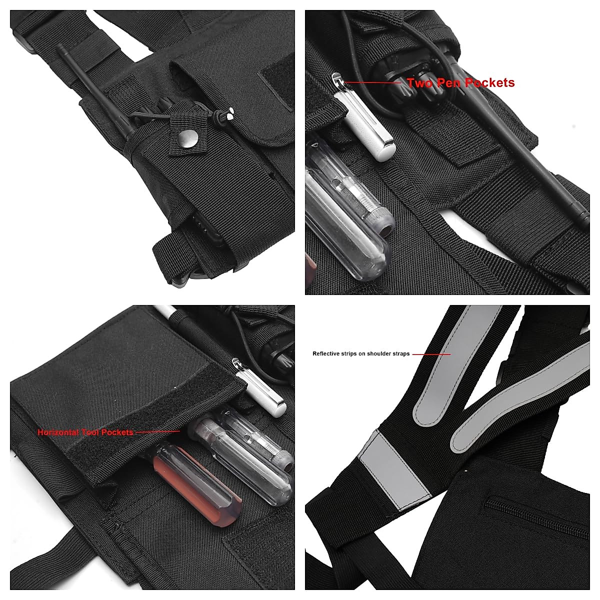 klykon Radio Chest Harness Chest Front Single Pack Pouch Holster Vest Rig for Motorola Midland Kenwood Baofeng Retevis Walkie Talkie with Reflective Strips Shoulder