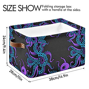 KEEPREAL Large Storage Basket Bin Cartoon Octopus Storage Cube Box Foldable Canvas Fabric Collapsible Organizer with Handles for Home Office Closet, 2PCS