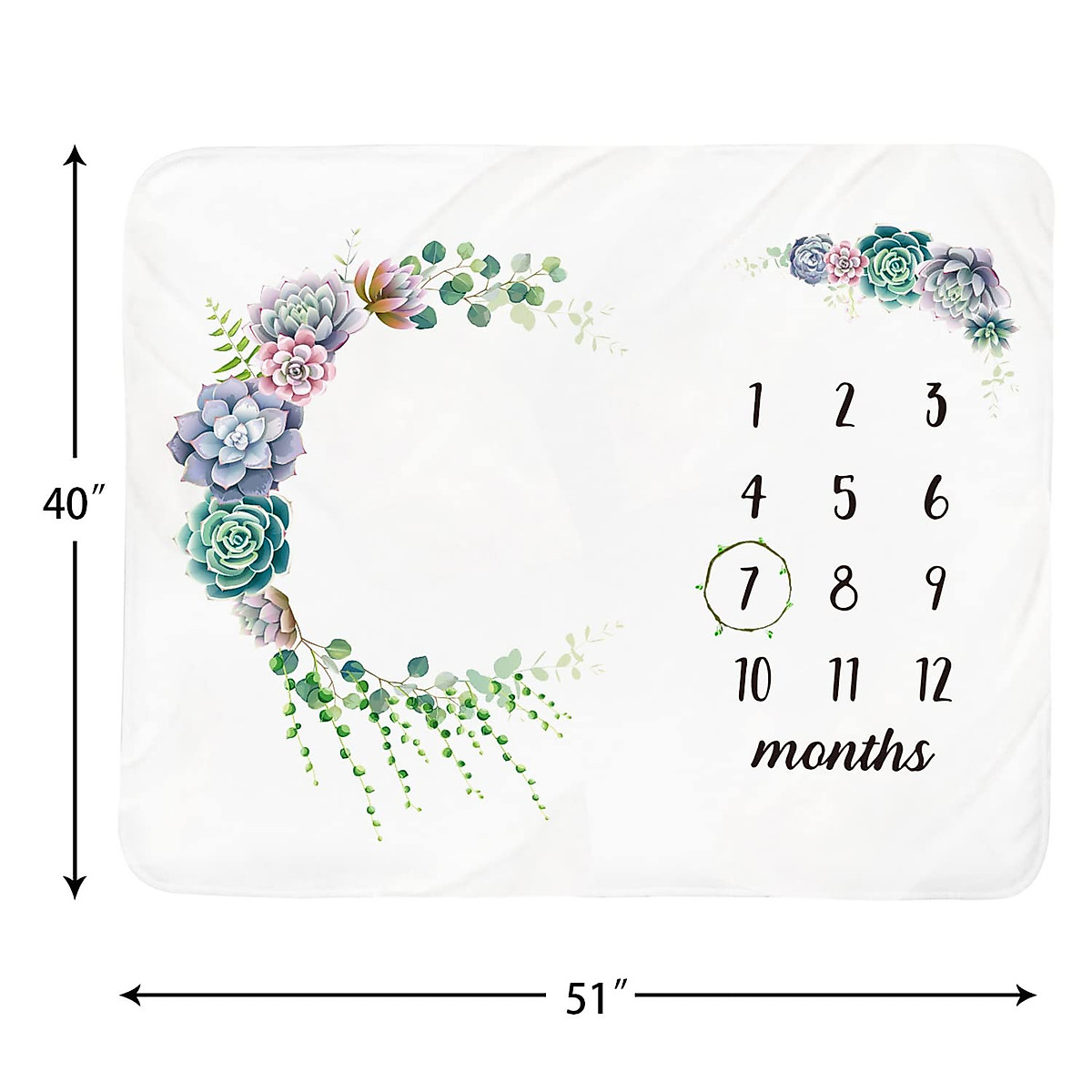 Baby Monthly Milestone Blanket Boy Girl - Succulent Plant Newborn Month Blanket Unisex Gender Neutral Personalized Shower Gift Boho Nursery Decor Photography Background Prop with Marker 51''x40''