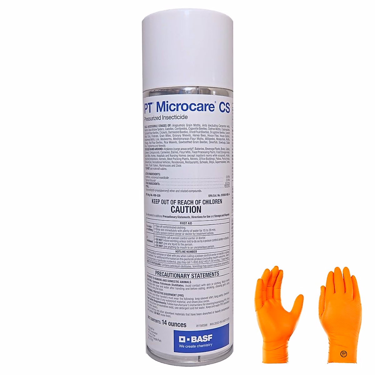 BASf PT Microcare CS Pressurized Insecticide - Reduced Risk Dust for Ants, Bed Bugs, and Stinging Insects, with USA Supply Gloves