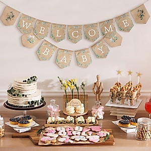 Tatuo Welcome Baby Banner Greenery Baby Shower Banner Bunting Garland Burlap Greenery Baby Shower Decorations Welcome Baby Shower Sign for Gender Neutral Baby Shower Rustic Boho Decor Party Favors