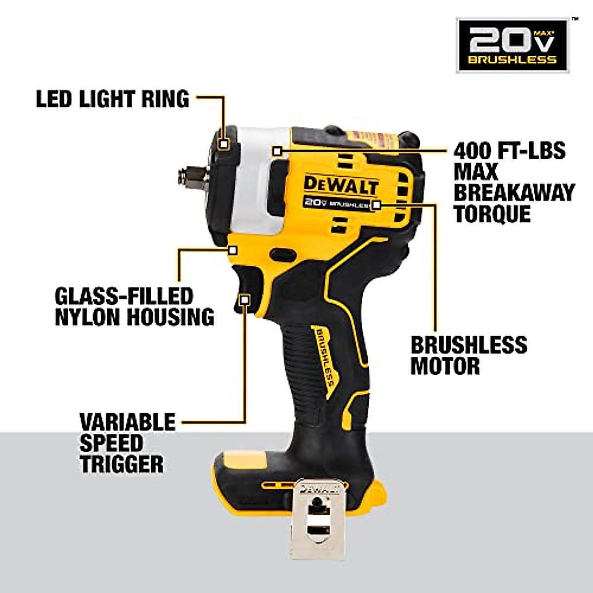 DEWALT DCF913B 20V MAX* 3/8 in. Cordless Impact Wrench with Hog Ring Anvil (Tool Only)