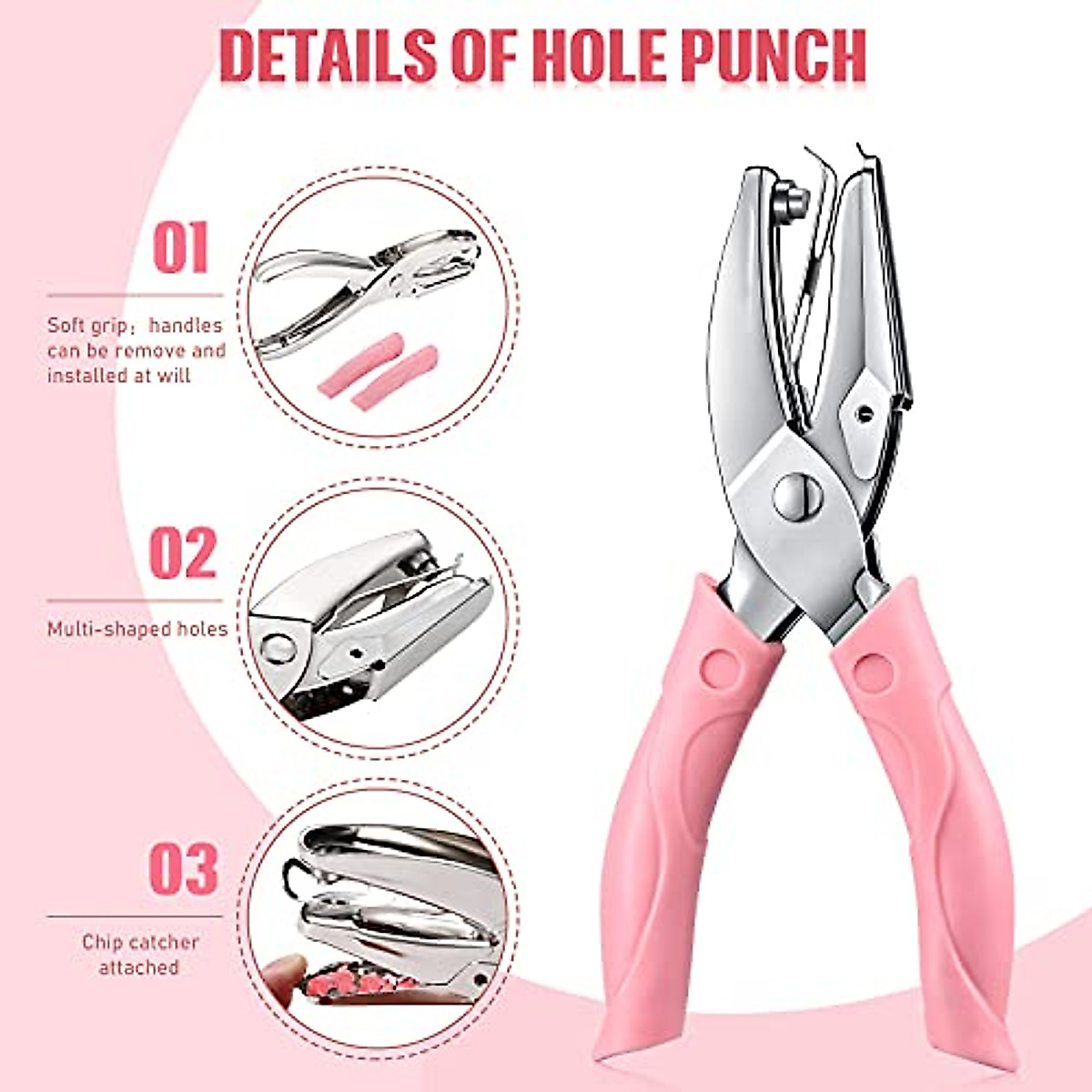 Punch Card and 100 Pieces Reward Punch Card, Handheld Punch Kit, Single-Hole Paper Puncher, Metal Punch with Soft Grip, Home School Office Supplies, Clothing Ticket Scrapbook Punch Tool (Elegant)