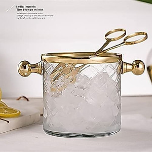 WEBOL Ice Bucket for Freezer Handmade Brass Glass Ice Bucket with Ice Clip Dining Table Cooler Wine Wine Rack Ice Bucket Champagne Can Coolera